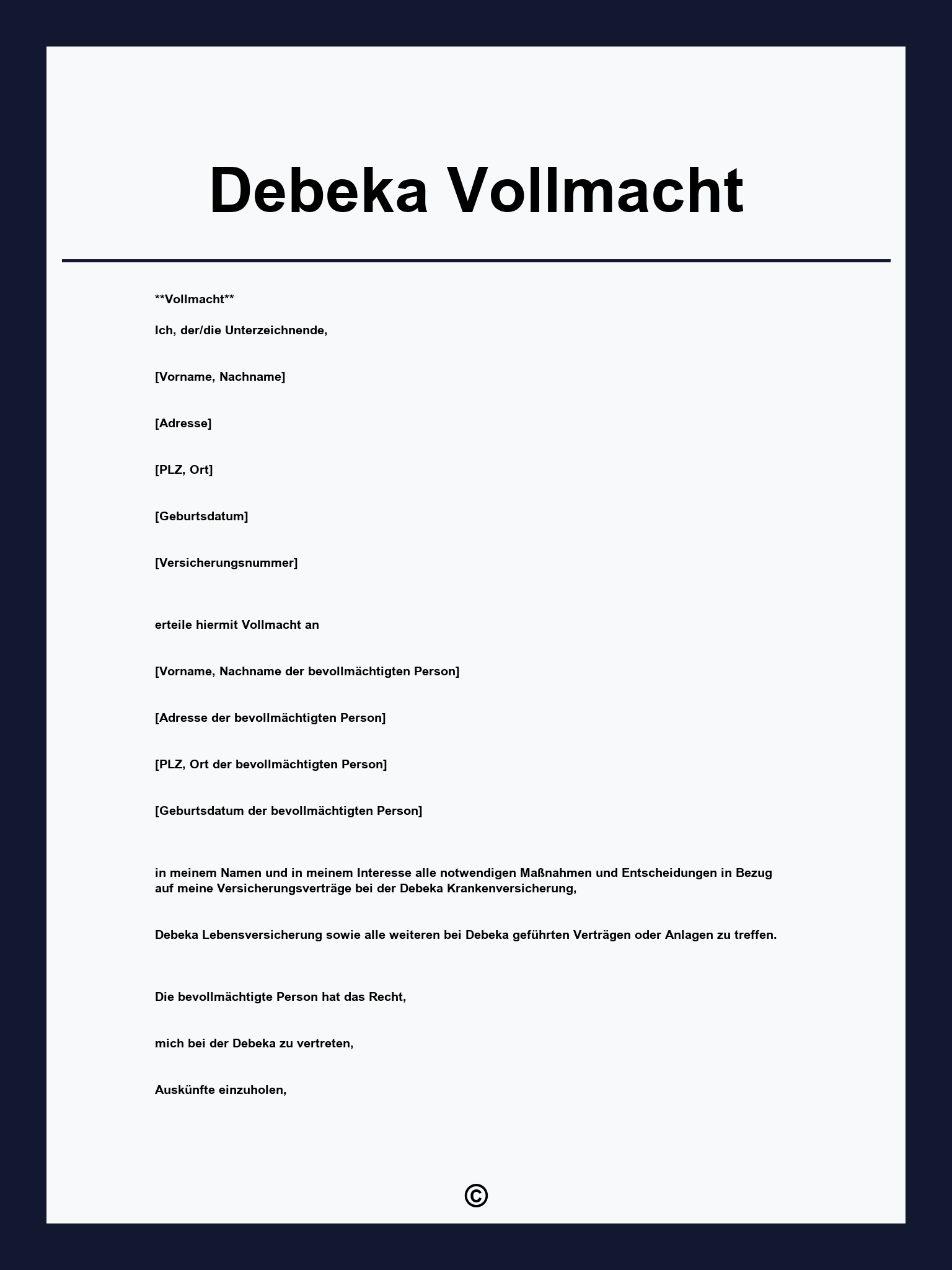 Debeka Vollmacht