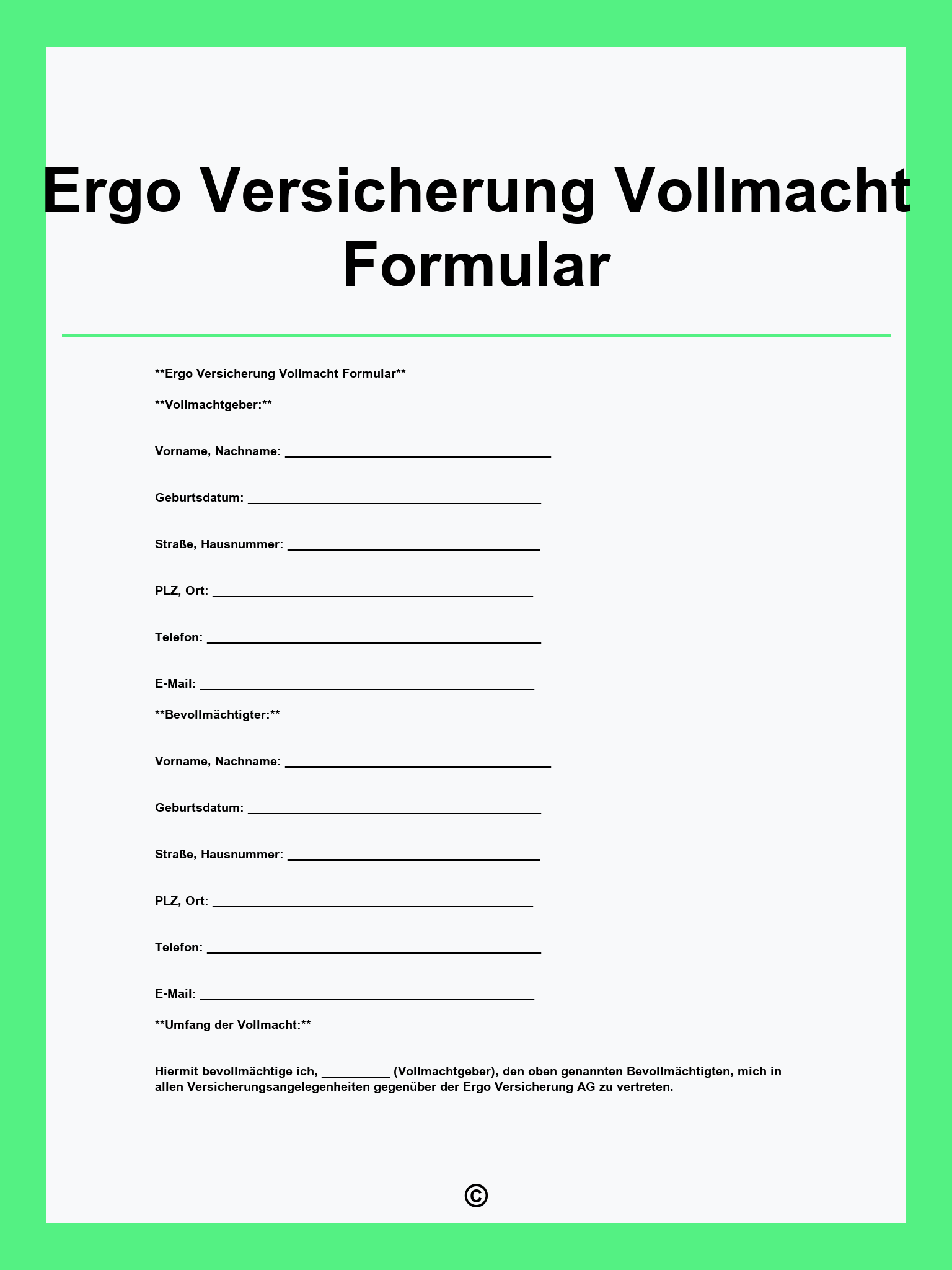 Ergo Versicherung Vollmacht Formular