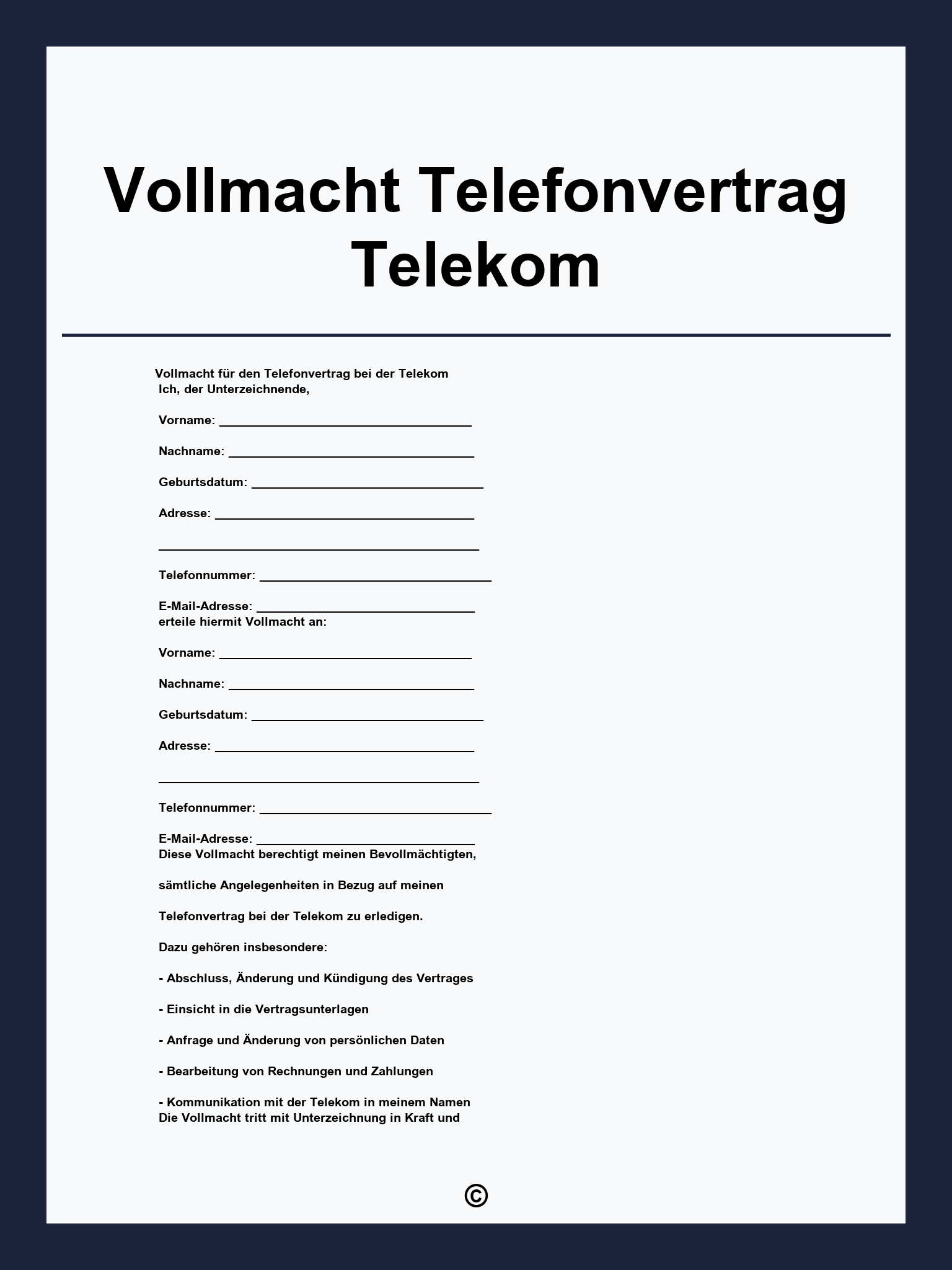 Vollmacht Telefonvertrag Telekom
